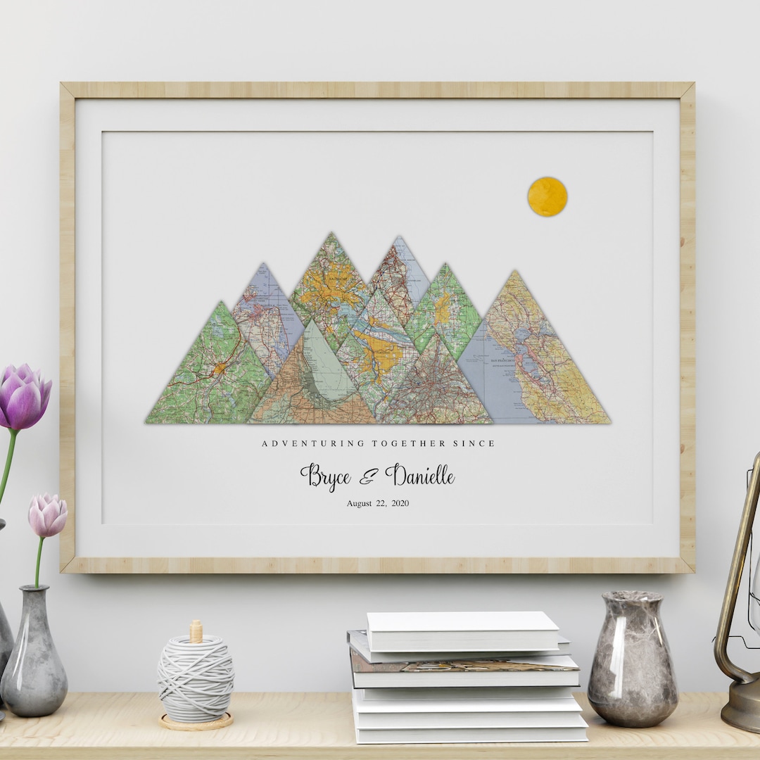 Personalized Adventure Map, 9 Locations Mountains, Custom Travel Poster ...