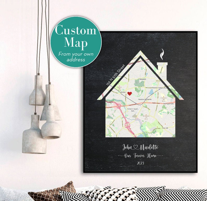 Custom Home Map Personalized Housewarming Gifts First Home - Etsy
