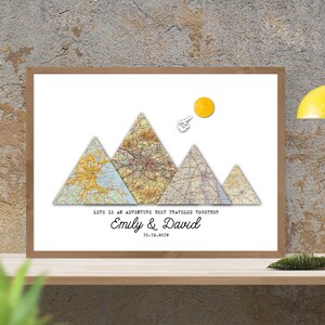 Custom Travel Poster, Personalized Adventure Map, 4 Locations Mountains ...