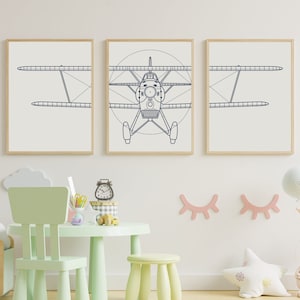 Vintage Plane Print, Biplane Wall Art, Printable Airplane Wall Art ...