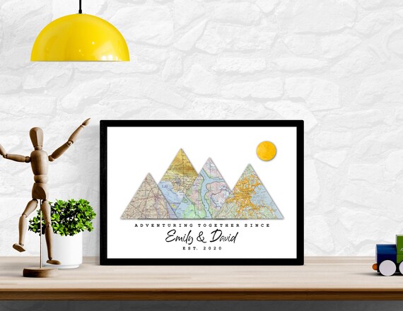 Personalized Adventure Map 4 Locations Mountain Wall Art - Etsy