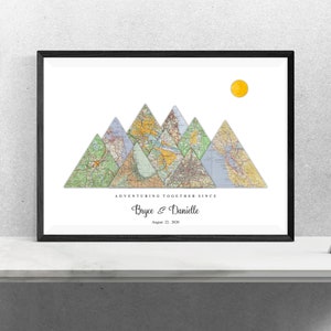 Personalized Adventure Map, 9 Locations Mountains, Custom Travel Poster ...