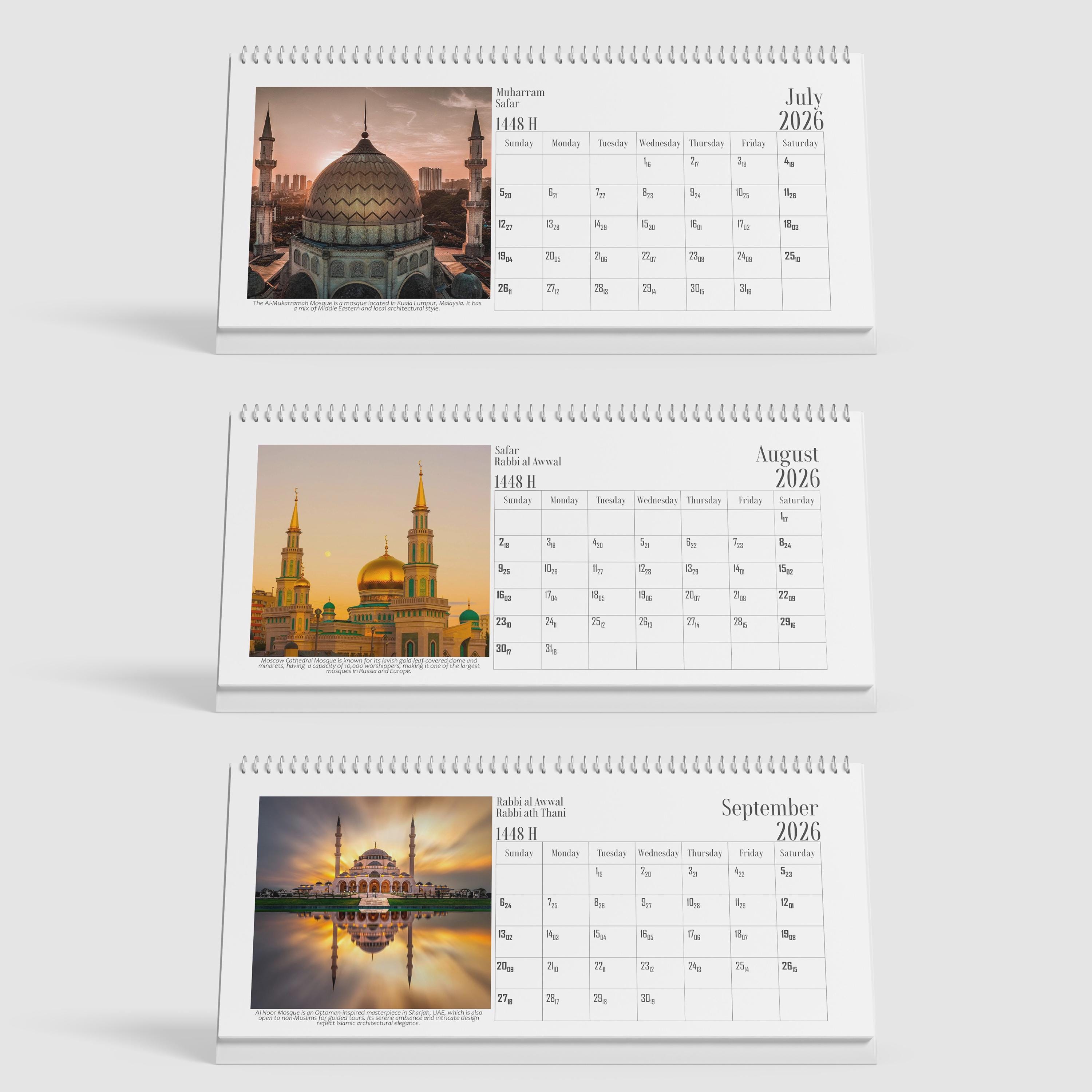 2026 Islamic Mosques Desk Calendar | Sunday Start | Hijri Dates ...
