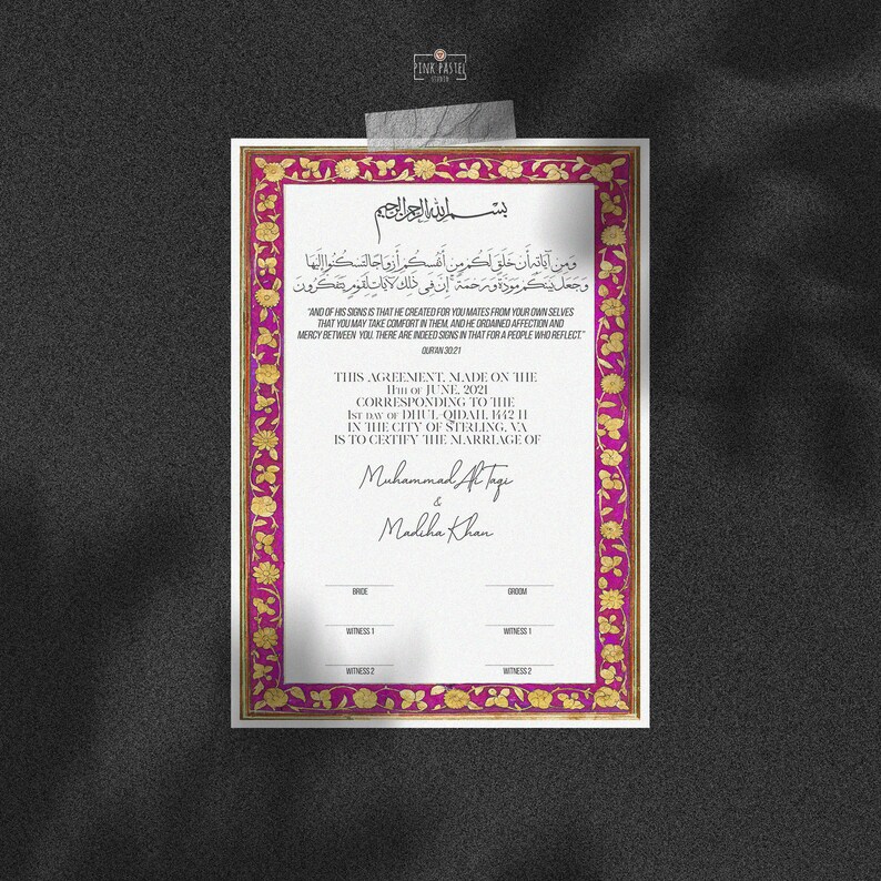 Nikkah Contract | Personalized Nikah Nama | Muslim Marriage Certificate ...