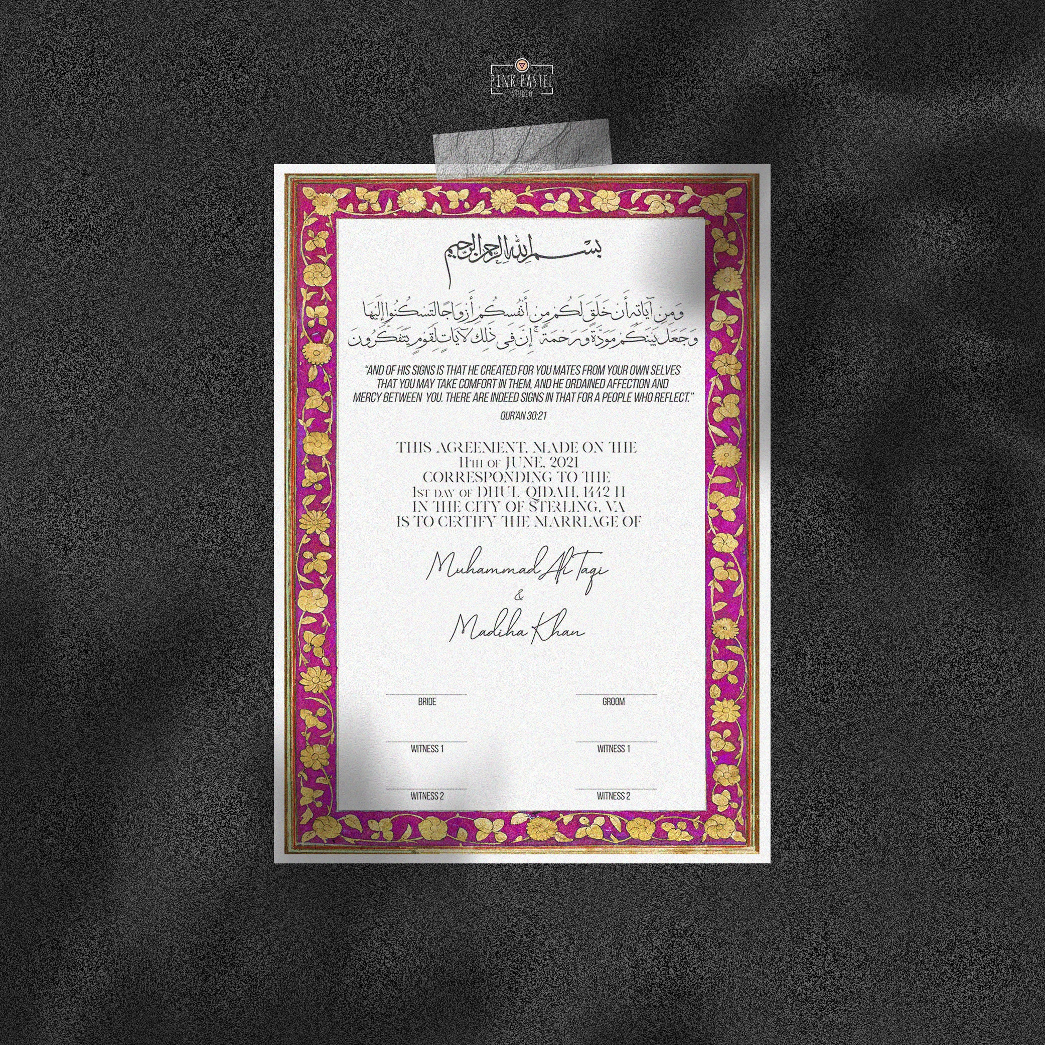 Nikkah Contract | Personalized Nikah Nama | Muslim Marriage Certificate ...