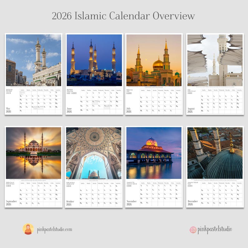 2026 Islamic Mosques Wall Calendar | Hijri Dates & Events | Beautiful ...