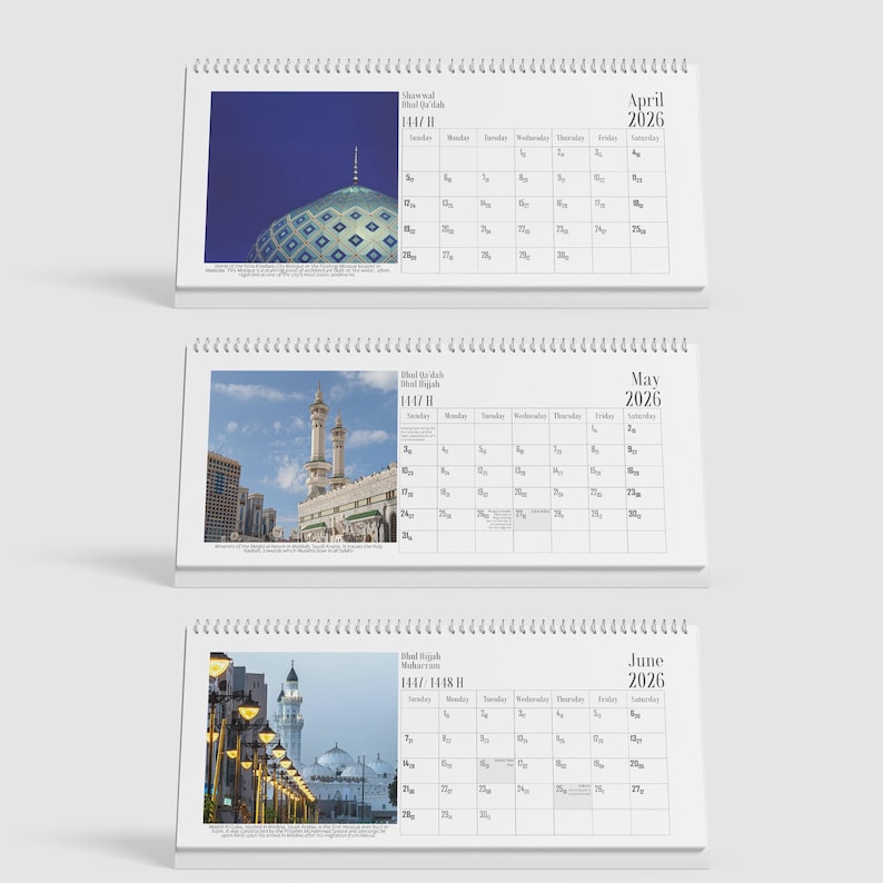 2026 Islamic Mosques Desk Calendar | Sunday Start | Hijri Dates ...