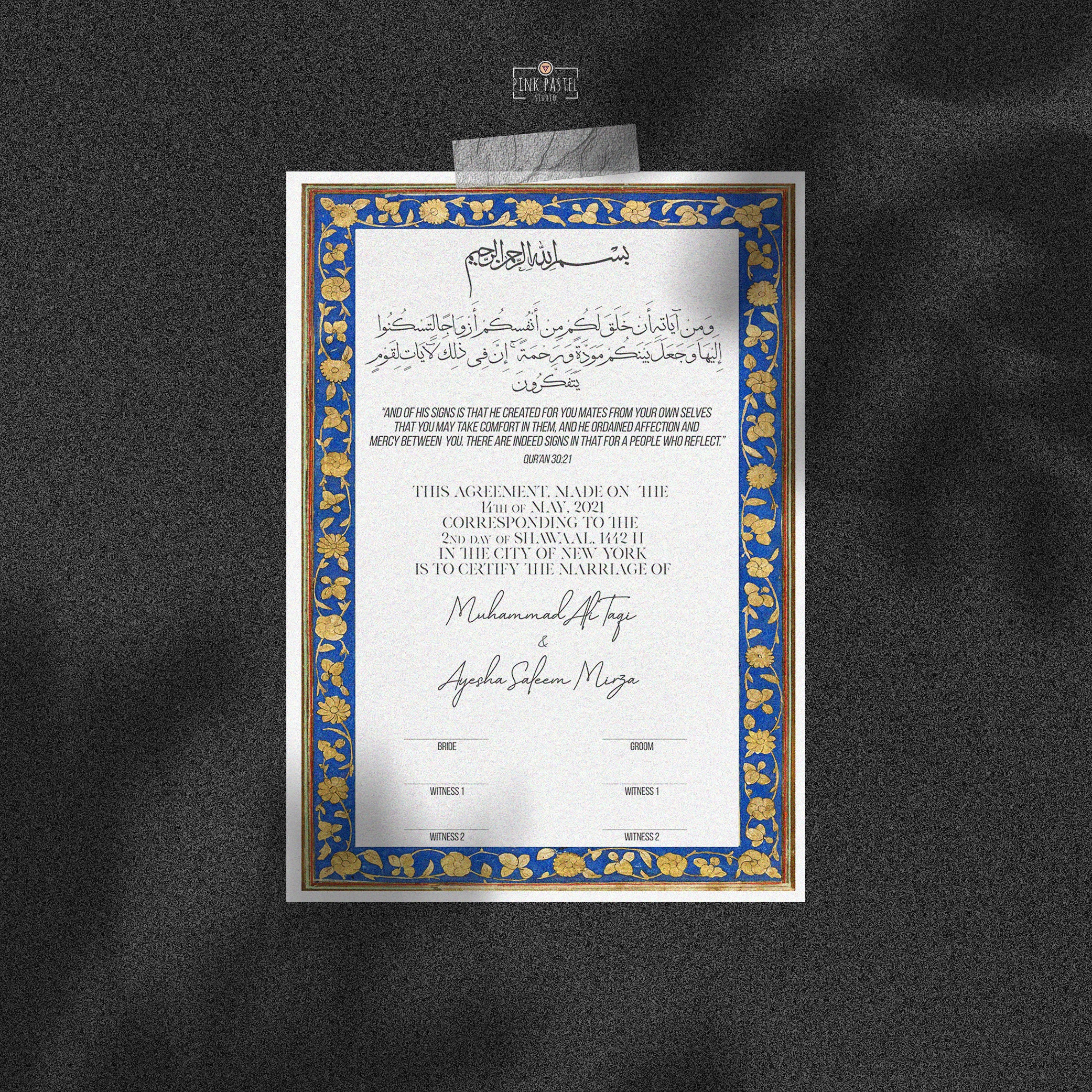 Nikkah Contract Personalized Nikah Nama Muslim Marriage - Etsy