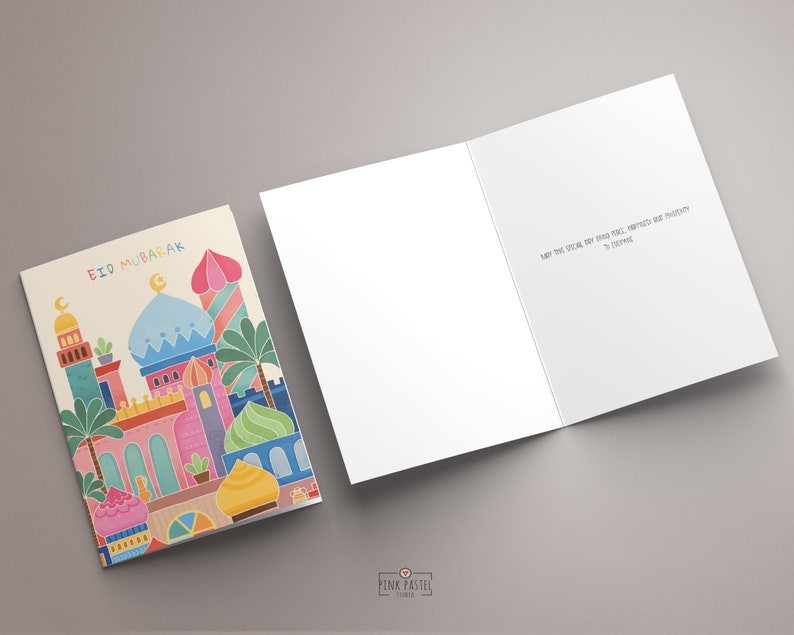 Eid Mubarak Greeting Card Pack of 1, 5, 10, 25, 50 or 100 Cards Mosque ...