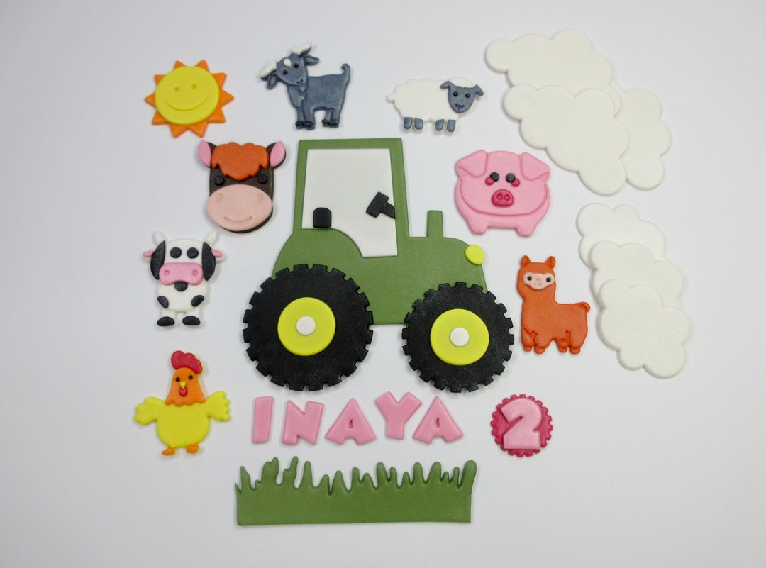 Large Edible Farm Cake Topper Personalised. Fondant Tractor Cow Pig ...