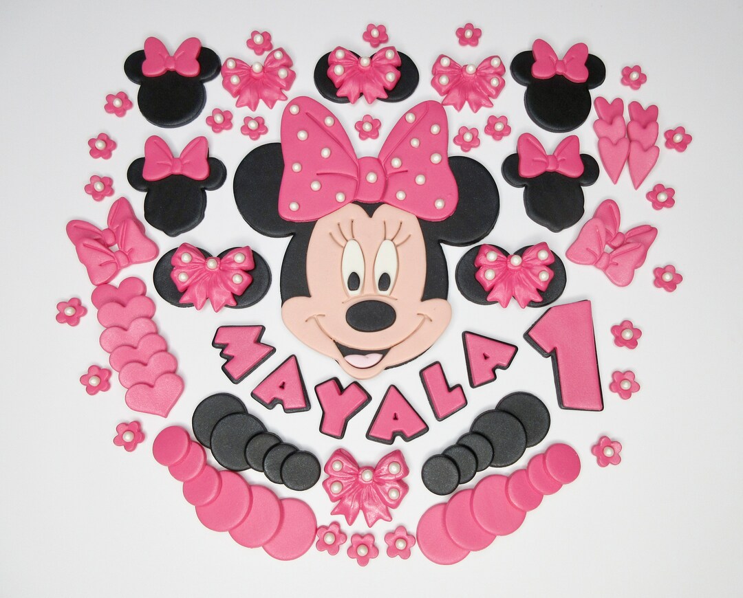 Hot Pink Minnie Mouse Cake Topper: Personalised Edible Fondant Birthday ...
