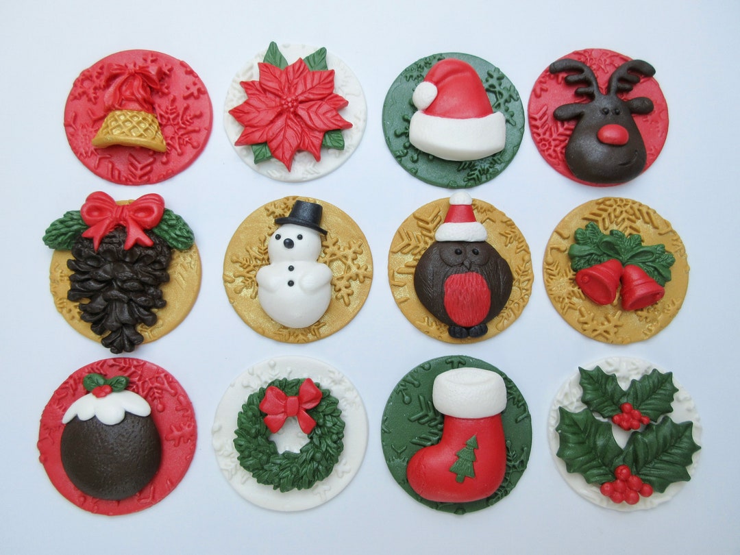 Edible Christmas Cupcake Toppers. Fondant Christmas Cupcake Toppers ...