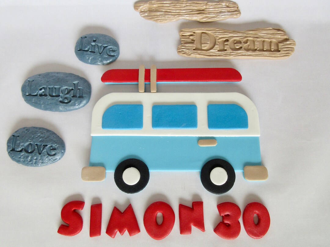 Large Edible Fondant Surfing Van Cake Topper Personalised Large. - Etsy