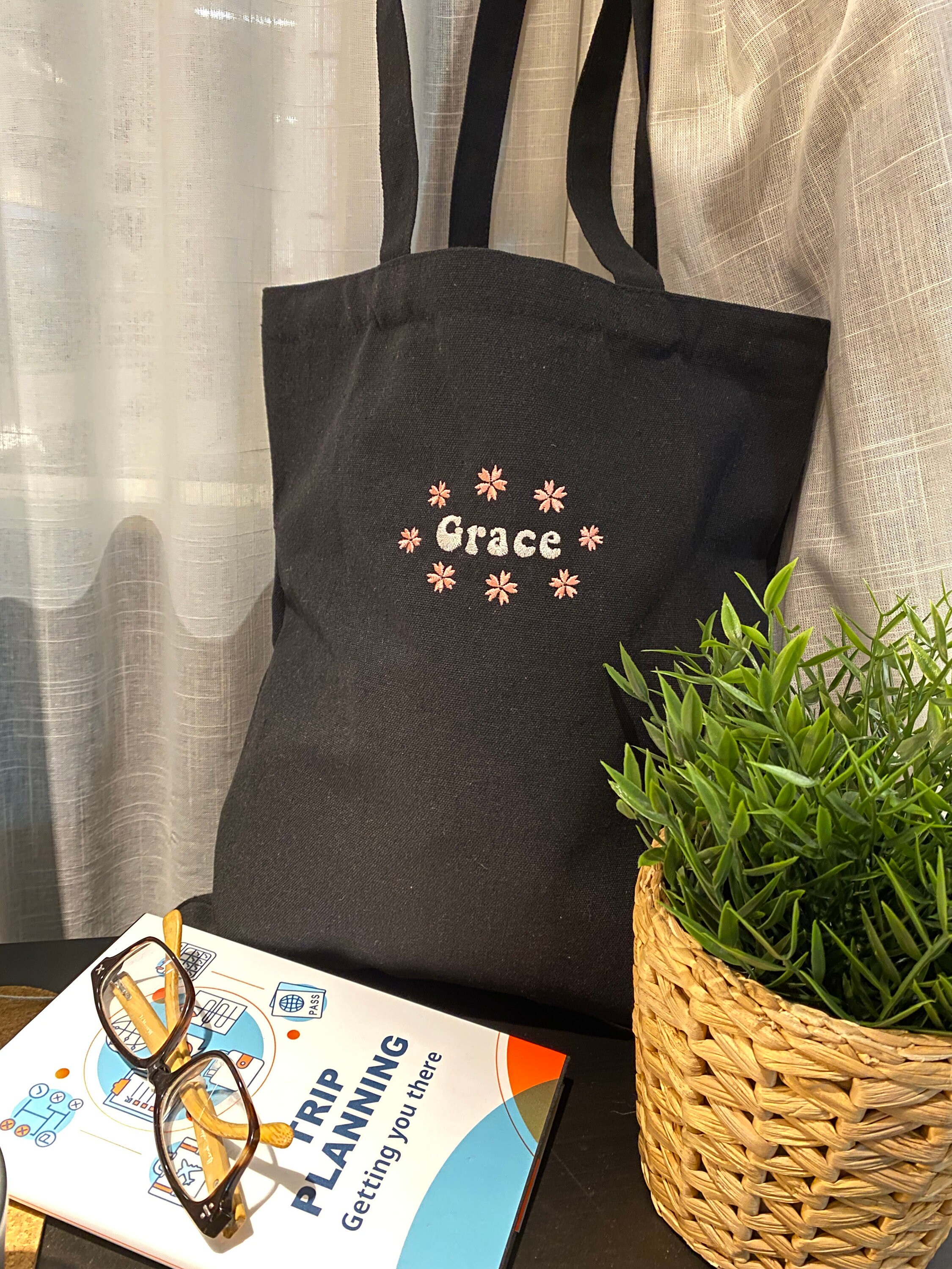 Custom Name Black Tote Bag: Personalized Shopping Bag - Etsy