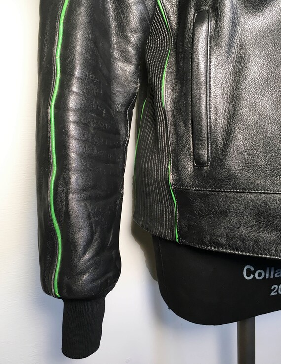 Vintage Leather Motorcycle Racing Jacket with Green P… - Gem
