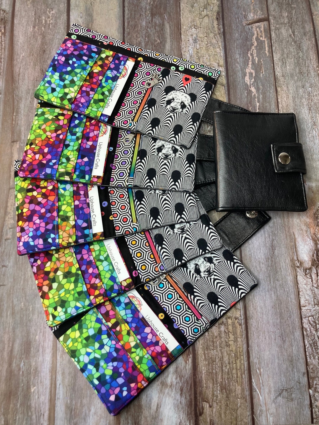 Rainbow Panda Faux Leather Bi-fold Wallet, Right Handed Wallet, Black ...