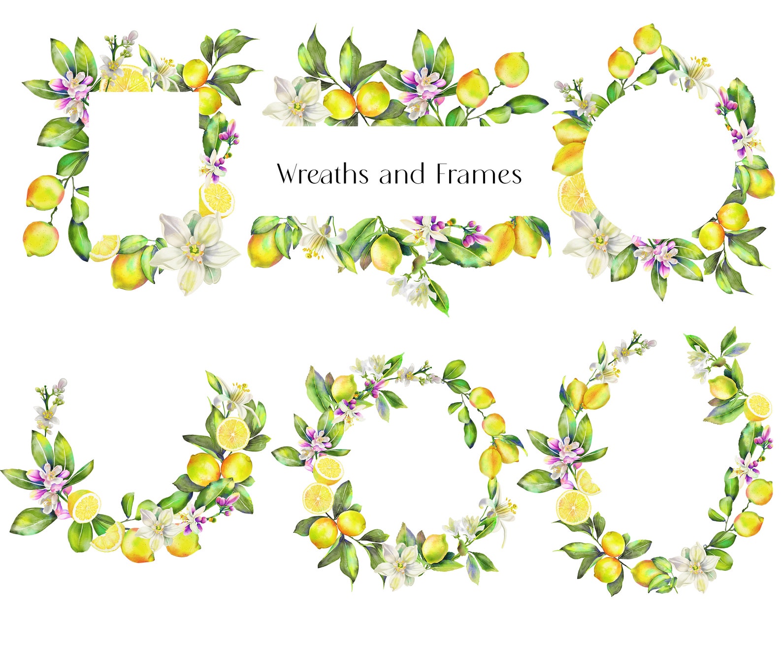 Watercolor Lemon Clipart | Lemon Frames Wreaths PNG | Invitation ...