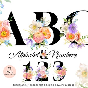 Watercolor Floral Letter Clipart Floral Number Flower Clipart Wedding ...