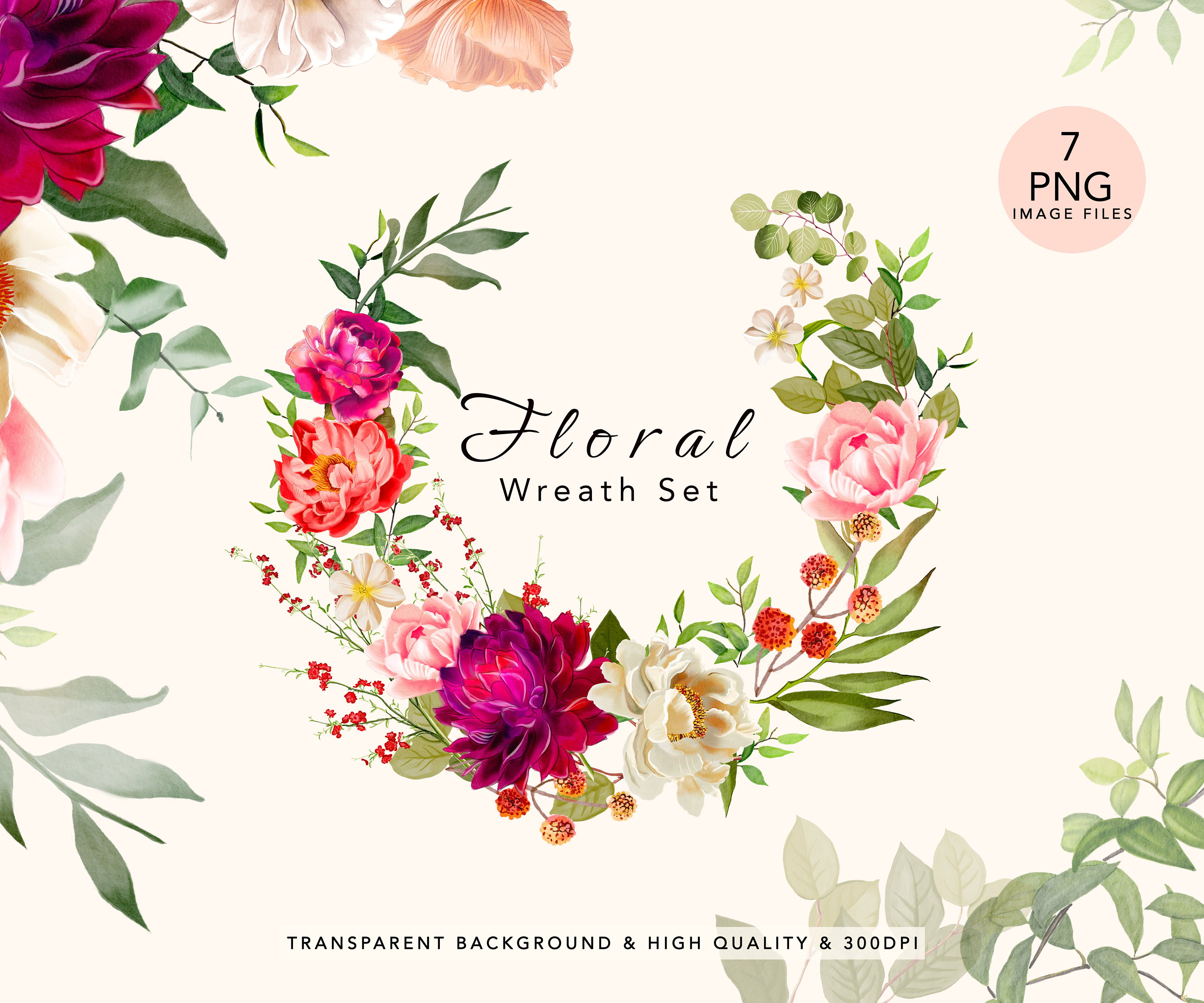 Watercolor Spring Flower Wreath Clipart Botanical Png - Etsy