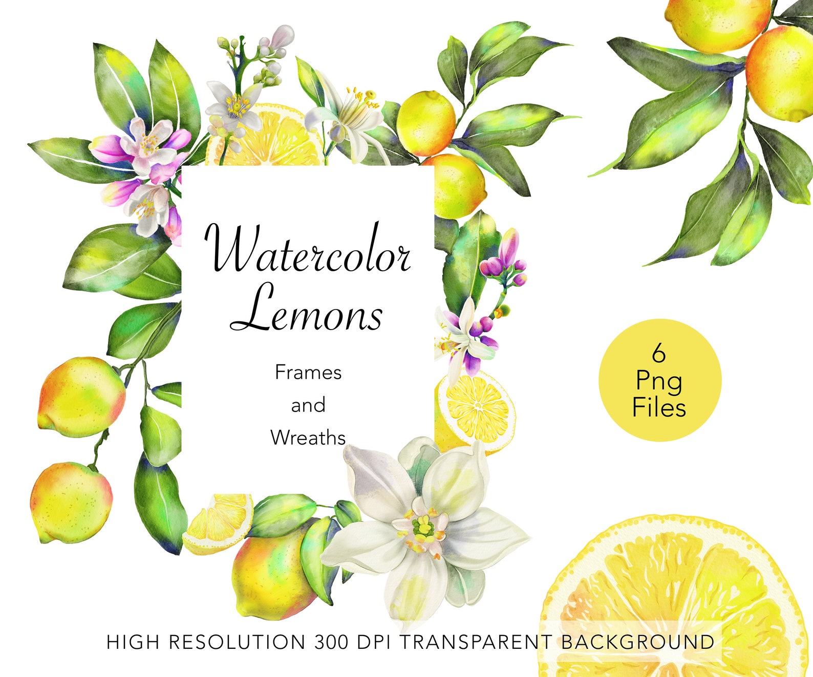 Watercolor Lemon Png Clipart Watercolor Lemon Themed Frames - Etsy