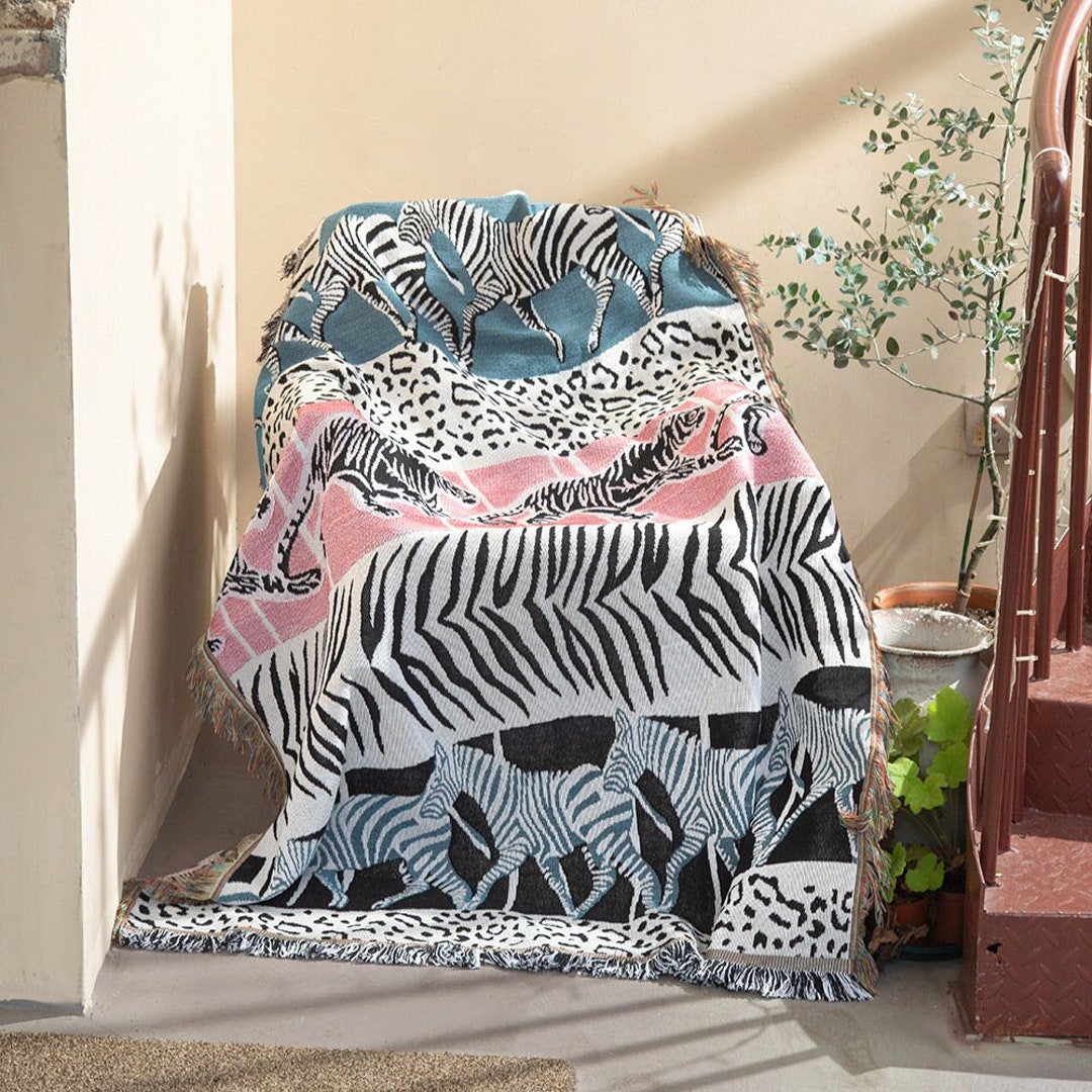 Retro Zebra Woven Throw Blanket, Unique Design for Home Decor, Sofa ...