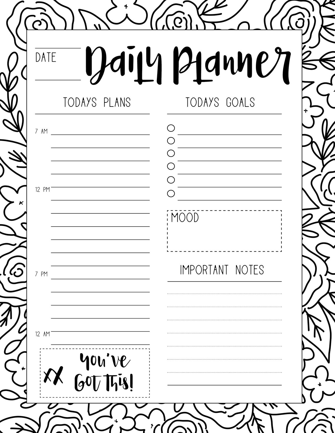 Coloring Daily Planner Printable Undated Daily Planner PDF | Etsy
