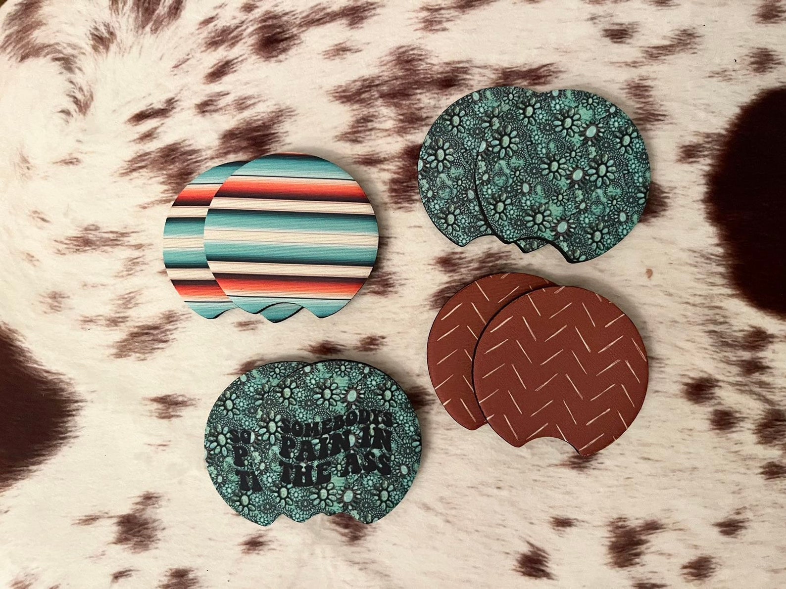 Western Car Coasters / Serape / Turquoise / Somebodys Pain in - Etsy