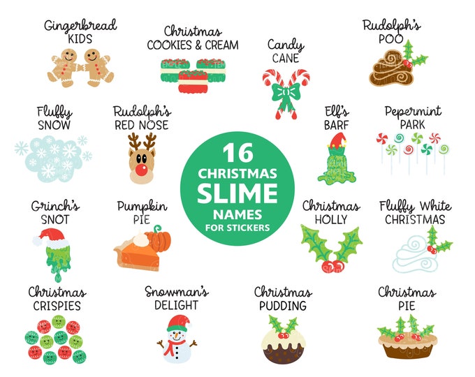 10 Christmas Slime Names Design Bundle / Slime Pot Stickers / Christmas ...