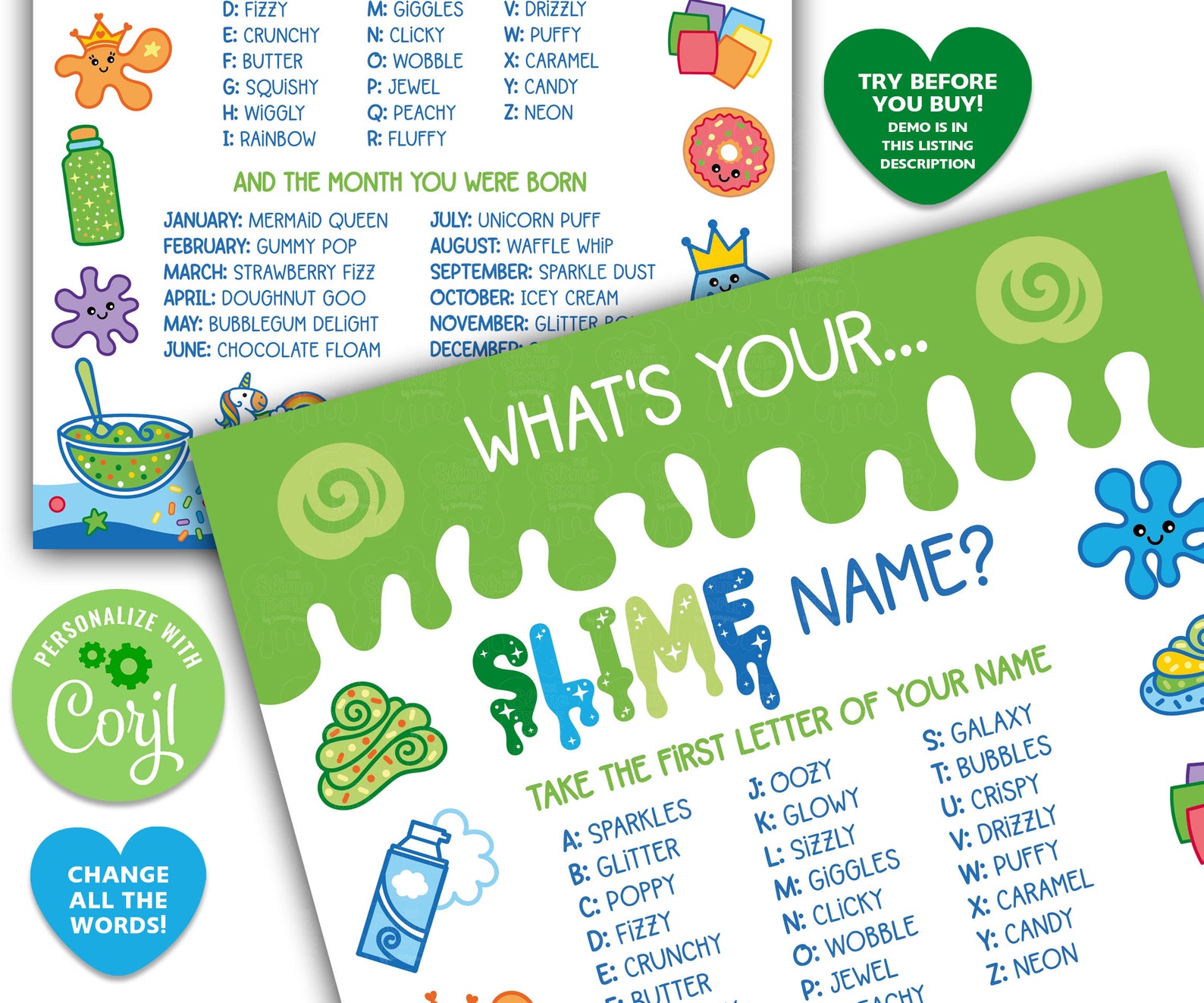 EDITABLE ‘what’s Your Slime Name’ Poster / Birthday Party Game / Slime ...