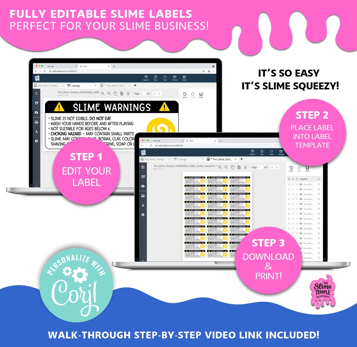 EDITABLE Slime Warning Standard Labels / Avery Standard Size Template ...