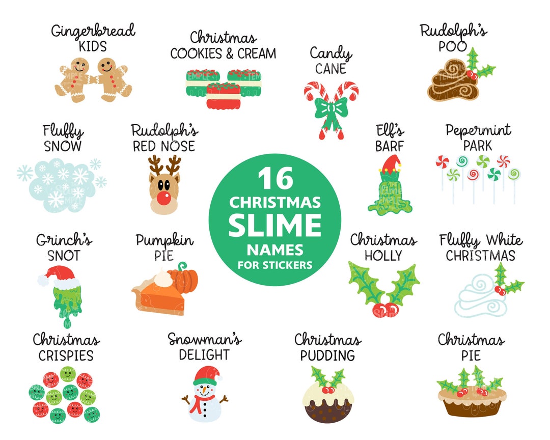 16 Christmas Slime Names Design Bundle / Slime Pot Stickers / Christmas ...