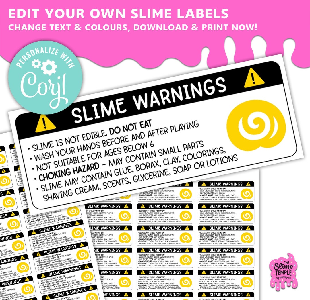 EDITABLE Slime Warning Standard Labels / Avery Standard Size Template ...