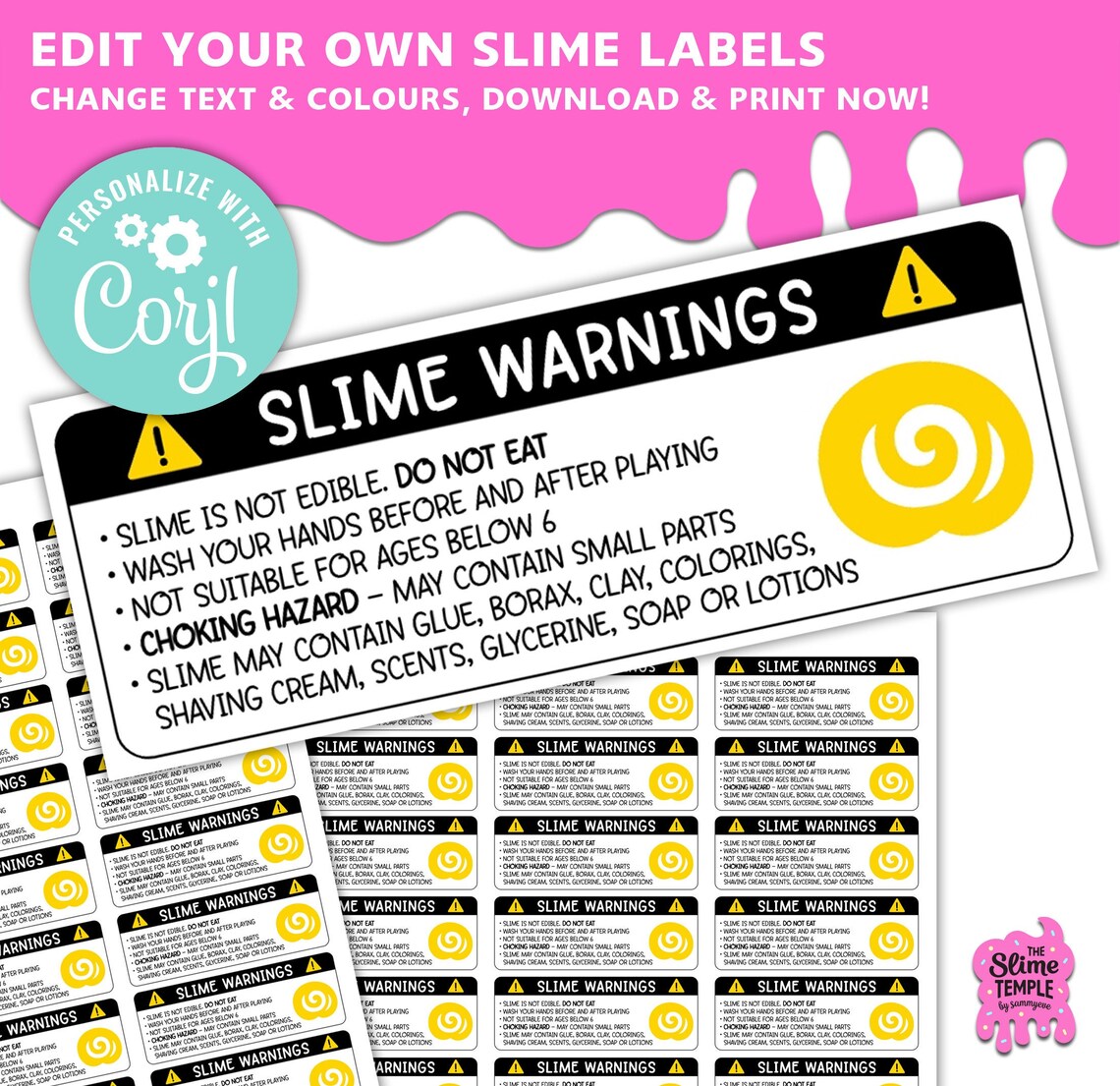 EDITABLE Slime Warning Standard Labels / Avery Standard Size - Etsy