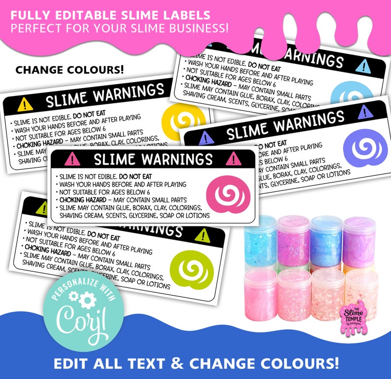 EDITABLE Slime Warning Standard Labels / Avery Standard Size - Etsy ...
