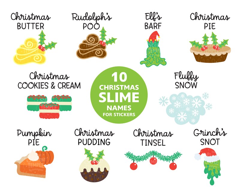 10 Christmas Slime Names Design Bundle / Slime Pot Stickers / - Etsy ...