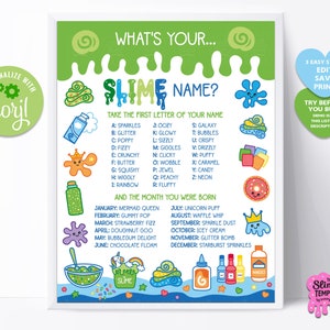 EDITABLE ‘what’s Your Slime Name’ Poster / Birthday Party Game / Slime ...