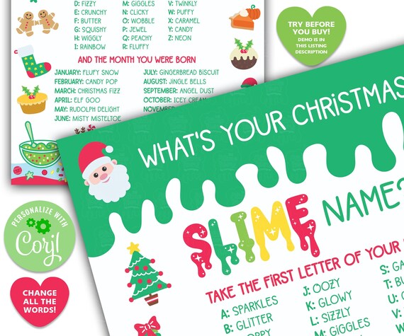 EDITABLE 'what's Your Christmas Slime Name' Poster - Etsy