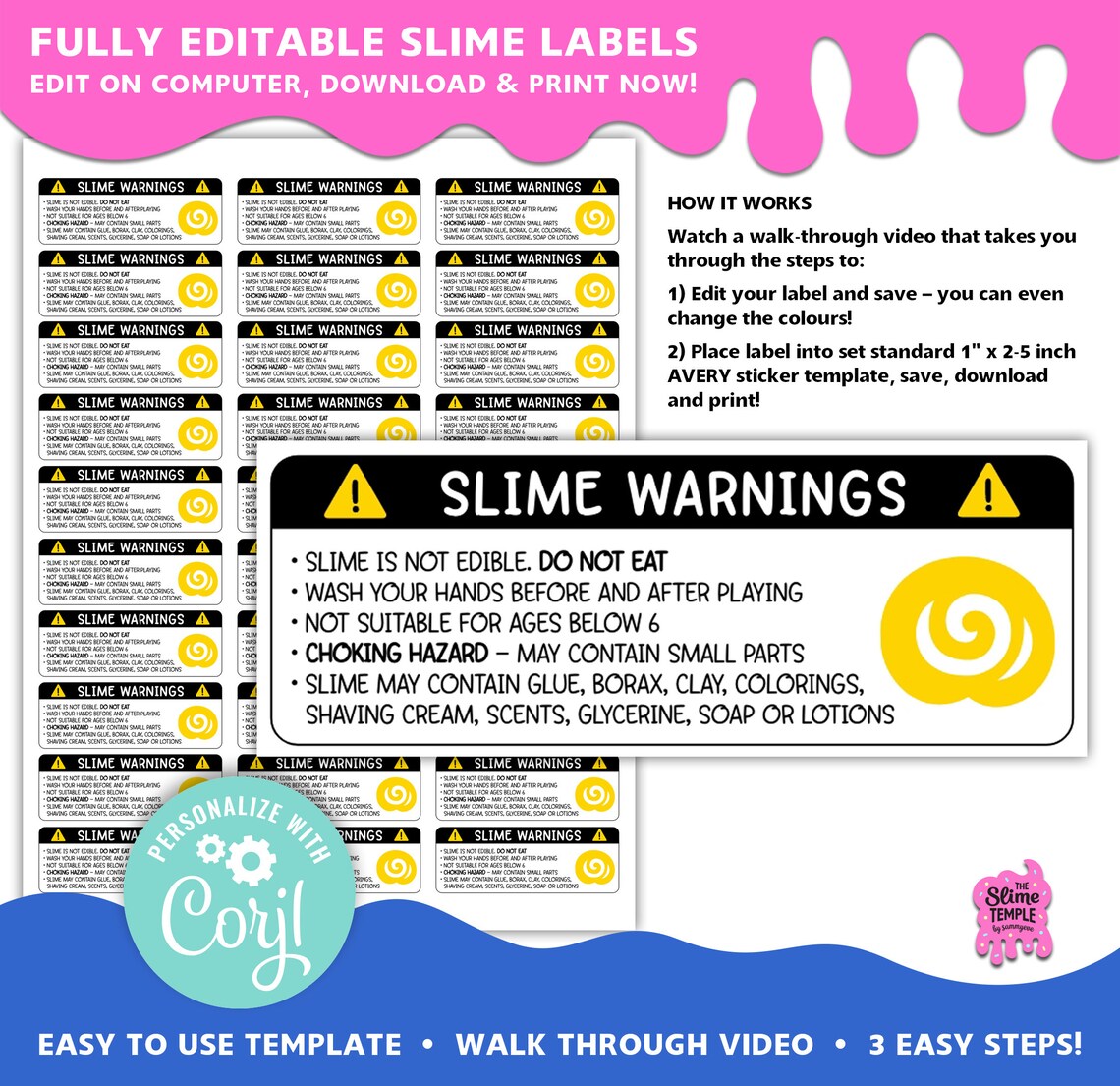 EDITABLE Slime Warning Standard Labels / Avery Standard Size - Etsy ...