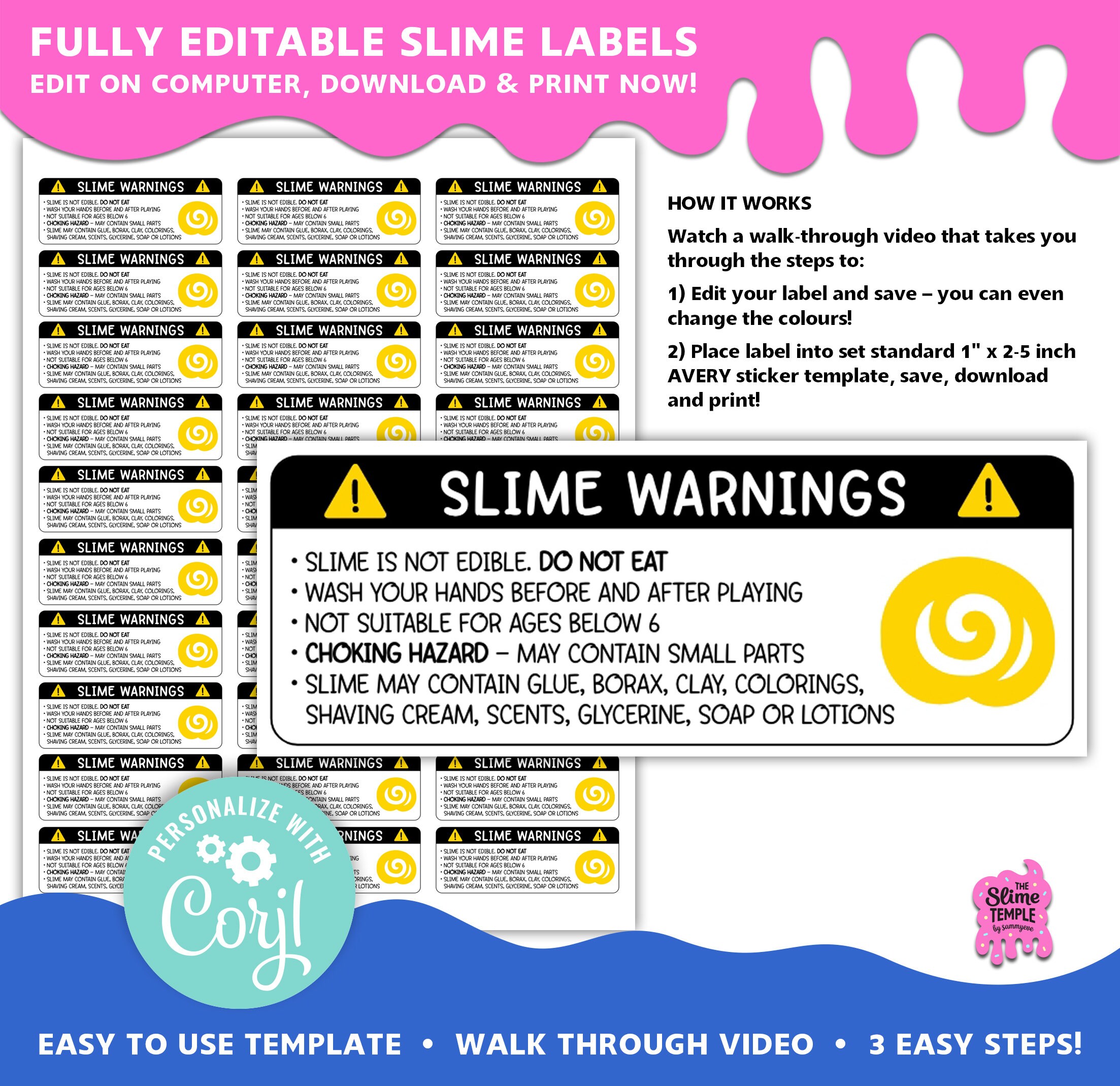 EDITABLE Slime Warning Standard Labels / Avery Standard Size - Etsy Singapore