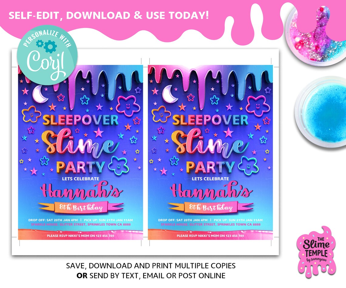 EDITABLE Slime Sleepover Party Invite / Slime Birthday Party / Slumber ...