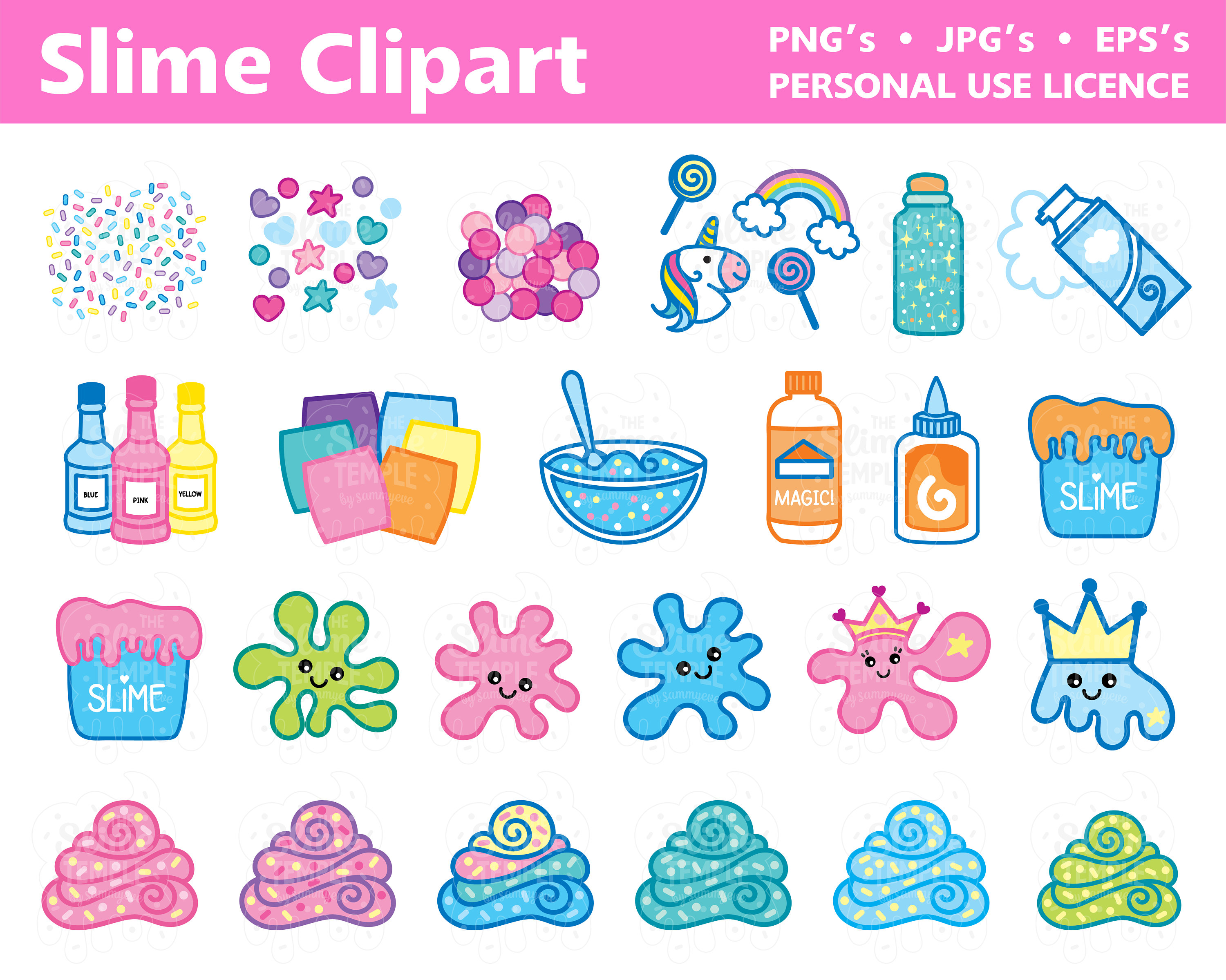 Slime clipart Bundle / Kawaii clipart / Slime clip art / Cute | Etsy