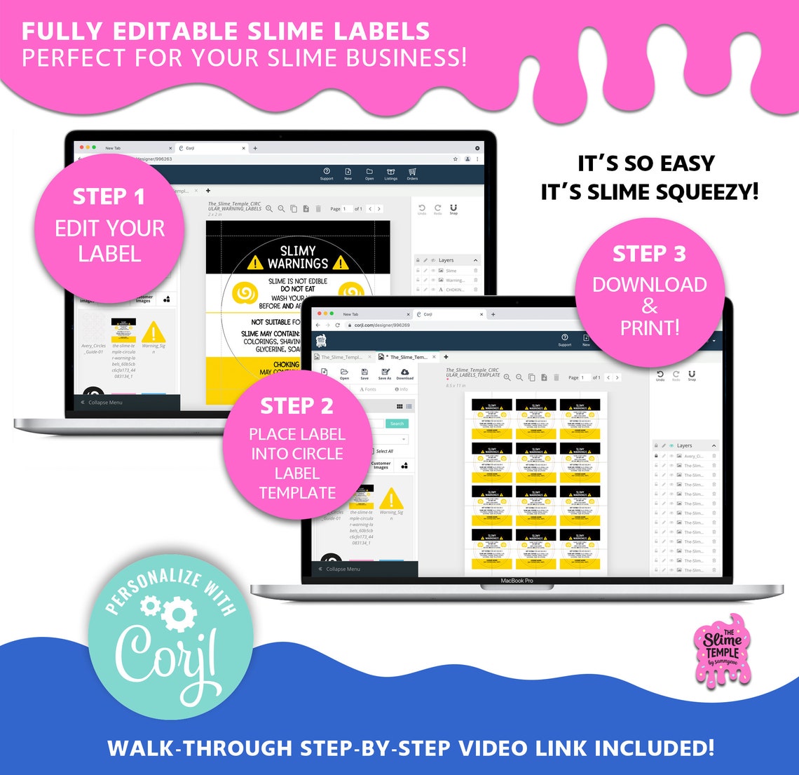 EDITABLE Slime Warning Circular Labels / Avery Standard Size Template / Slime Labels / Slime Pot ...