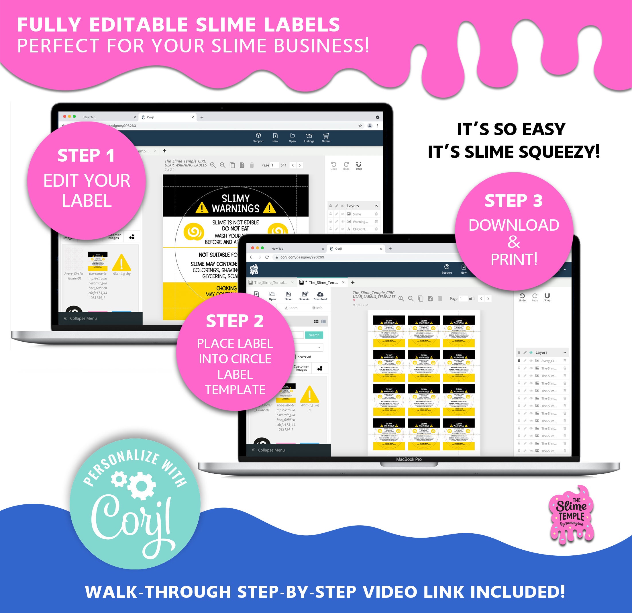 EDITABLE Slime Warning Circular Labels / Avery Standard Size Template ...