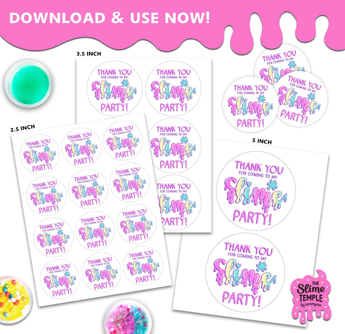 Slime Party Thank You Labels, 2.5/3.5/5 Inch (digital Download) - Etsy ...
