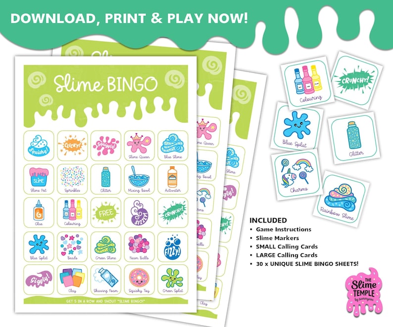 Slime BINGO Game / Printable Bingo Cards / Slime Party Game / Bingo ...