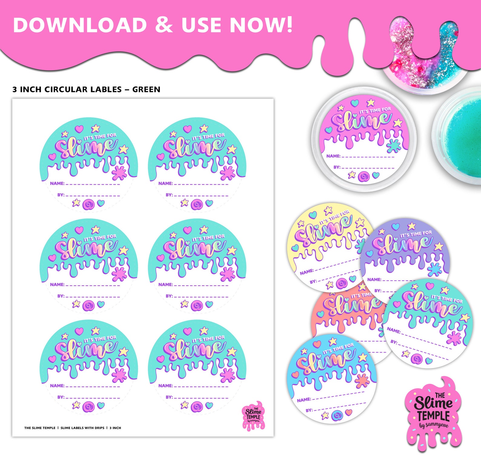 Slime Party Labels, Avery Template 22891 (digital Download) - Etsy