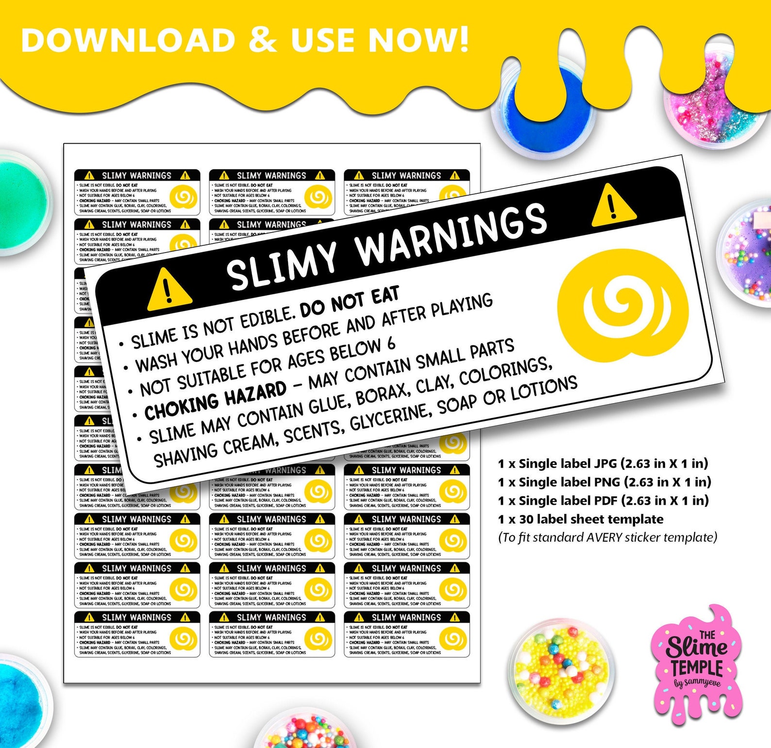 Slime Warning Label Template / AVERY Label Template 1 X 2.58 Inches ...