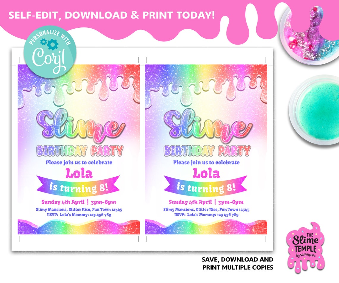 Editable Slime Birthday Party Invite / Self-edit Slime | Etsy