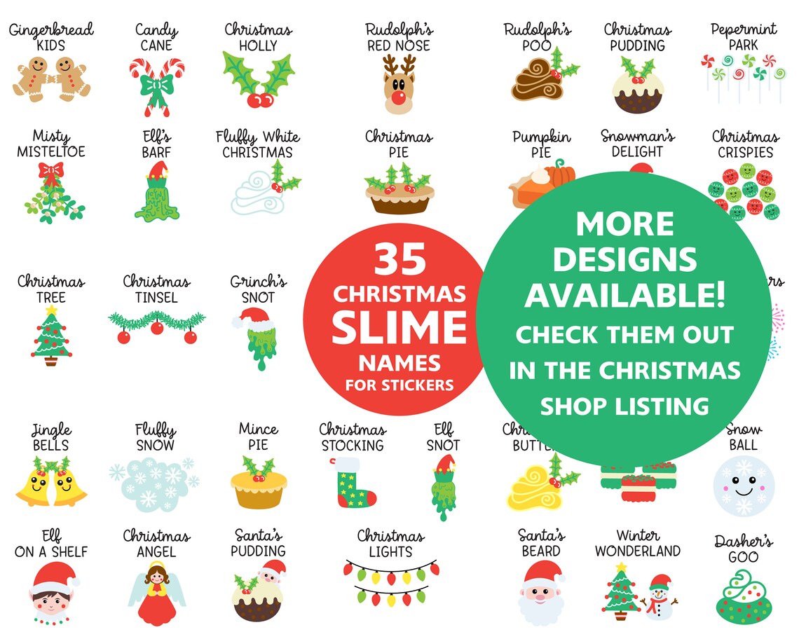 10 Christmas Slime Names Design Bundle / Slime Pot Stickers / - Etsy ...