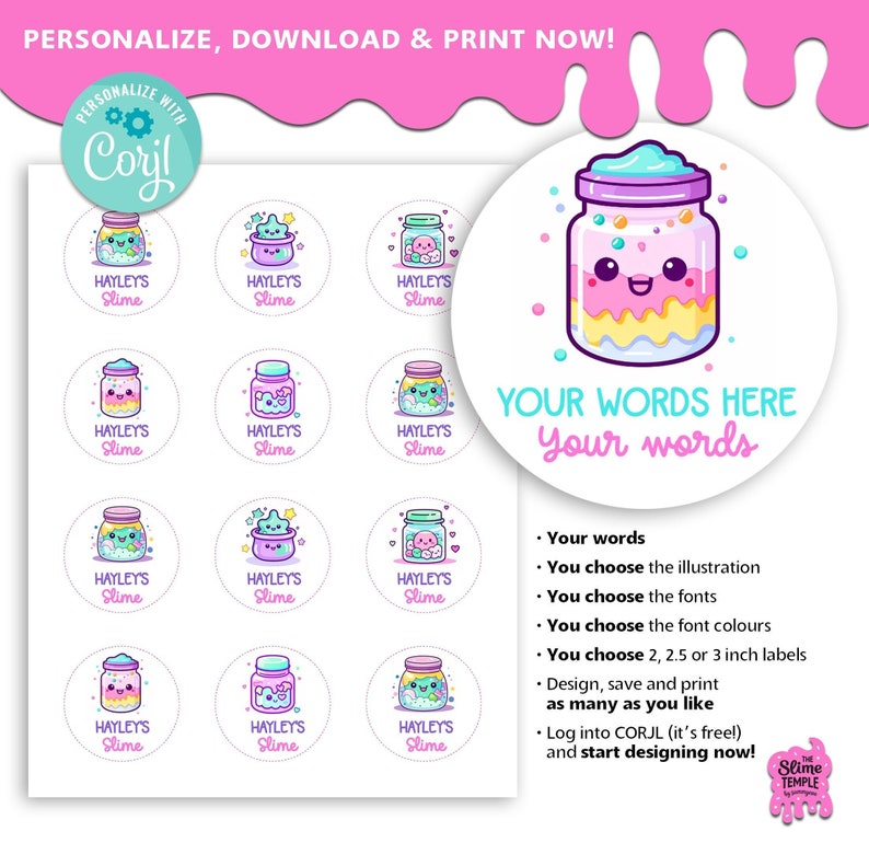 Editable Slime Pot Labels | Kawaii Avery Template (digital) - Etsy